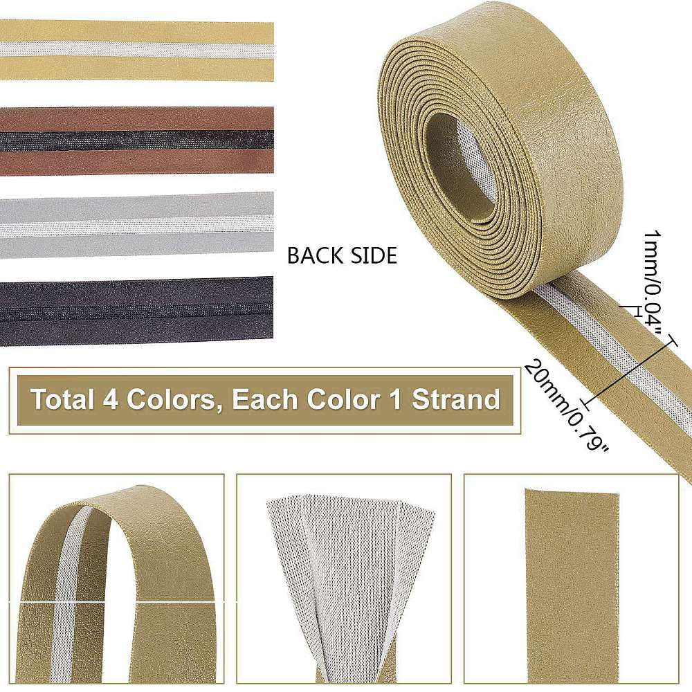 1set 8m 20mm/0.79" PU Leather Trim 4 colors Fold Over Trim Single Folded Bias Tape Binding ...
