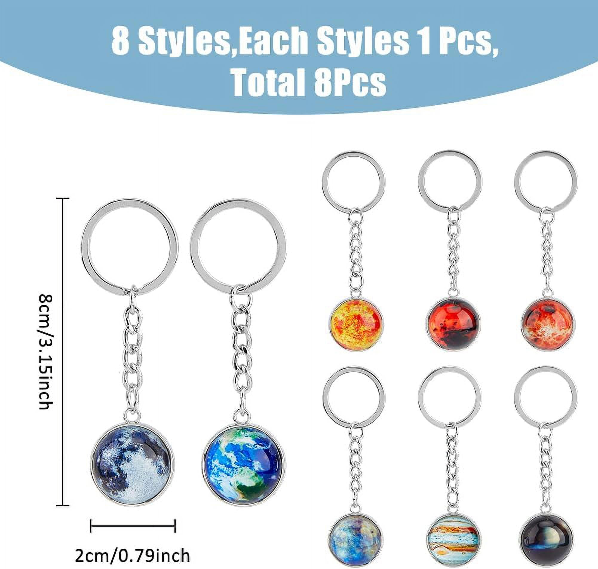 1set 8pcs 8 colors Luminous Glass Keychain with Alloy Key Rings Glow In ...