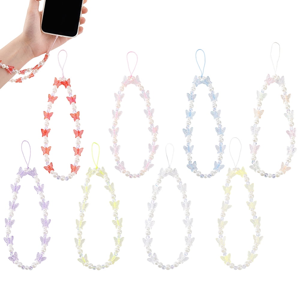 1set 8pcs 8 colors Resin Beaded Chain Mobile Strap with Imitation Pearl ...