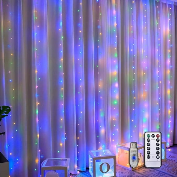 1set 9.84ft LED Curtain Fairy Lights, 300 LED Remote Control Curtain ...