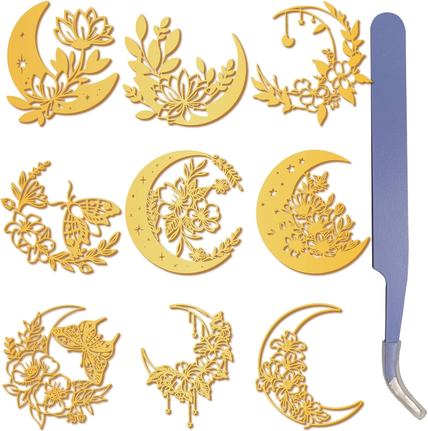 1set 9Pcs Moon ase Lotus Gold Metal Stickers 1.5 x 1.5in Decal with ...