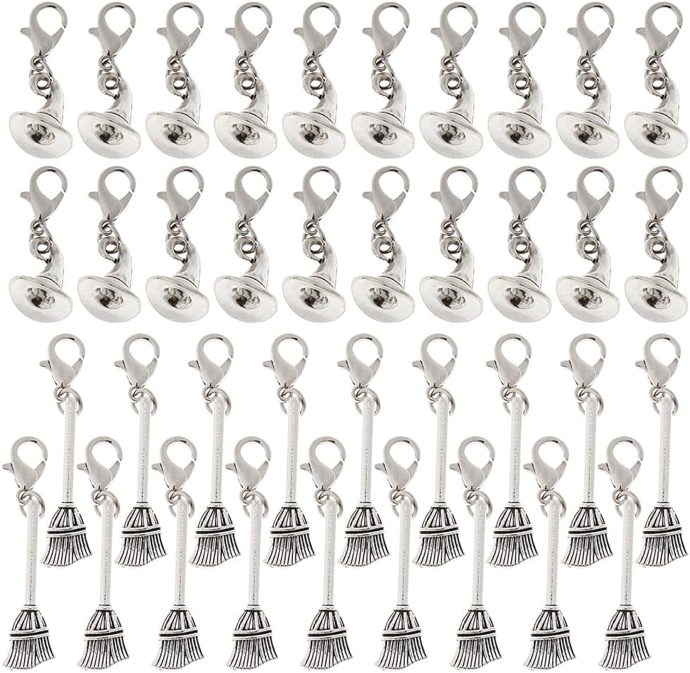 1set Alloy Decorations with Alloy Lobster Claw Clasps Broom & Witch Hat ...