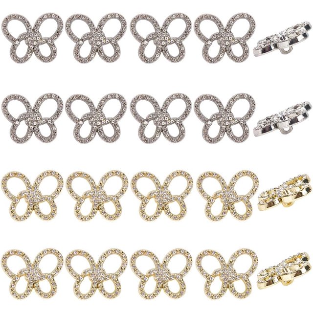 1set Alloy Rhinestone Shank Buttons & Light golden Butterfly 20.5x25x7 ...