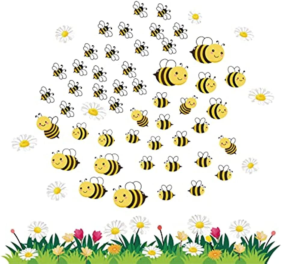 1set Bee Wall Stickers Yellow Bumblebee Wall Decals Colorful Floral ...