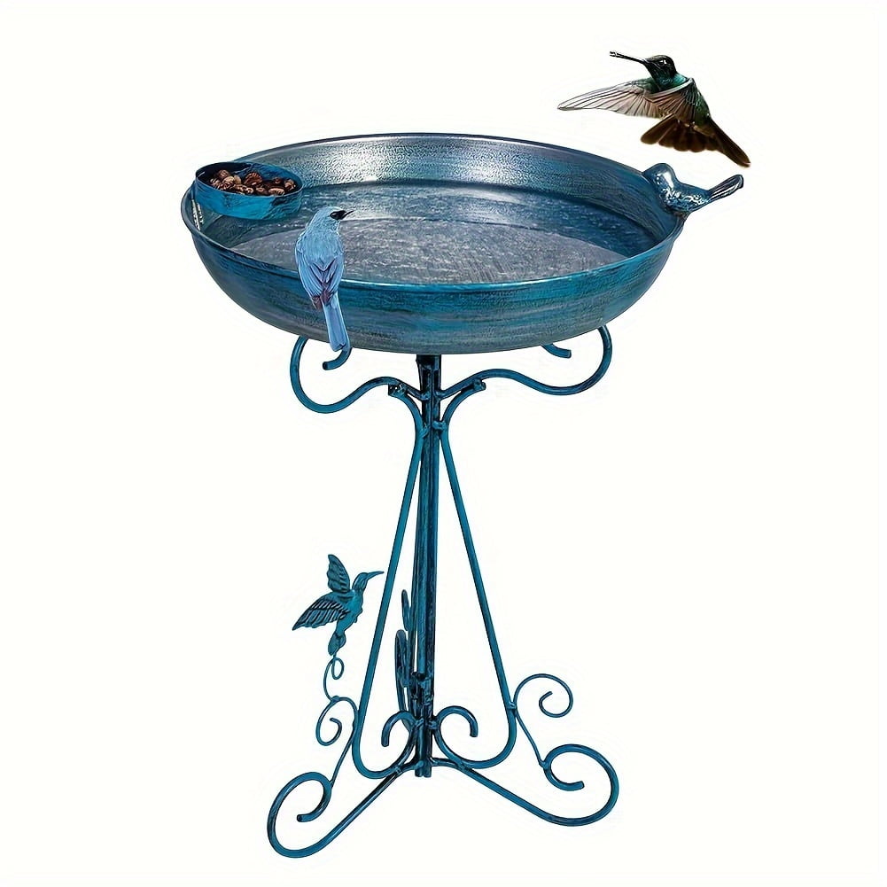 1set Bird Bath With Stand, Blue Bird Baths For Outdoors, Metal Birdbath ...