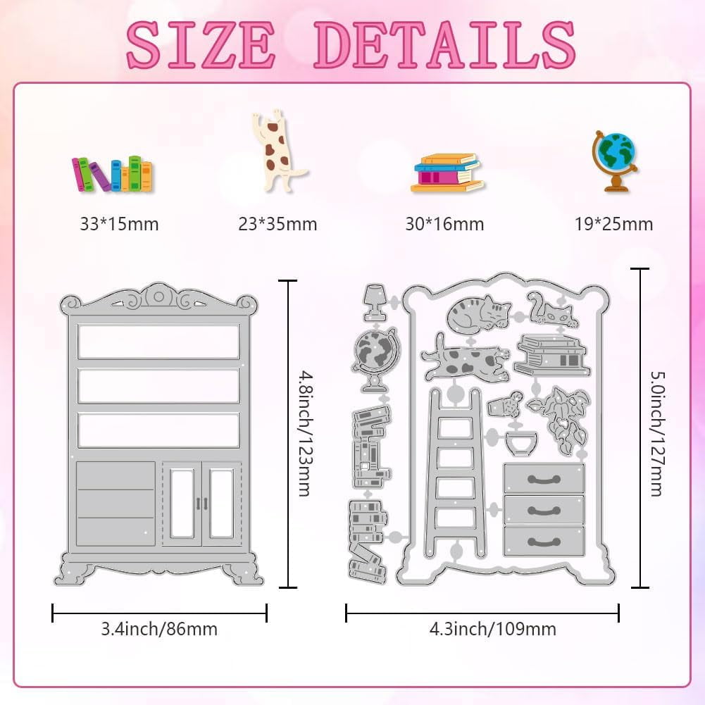 1set Bookcase Cabinet Cutting Dies Card Making Die Cut Bookshelf Cat ...