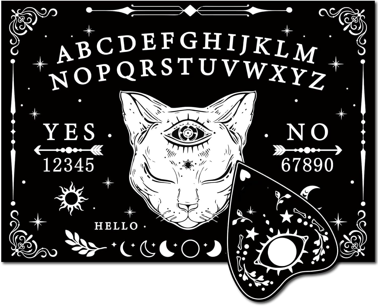 1set Cat Wood Spirit Board Evil Eyes Pendulum Board Kit Black Talking ...