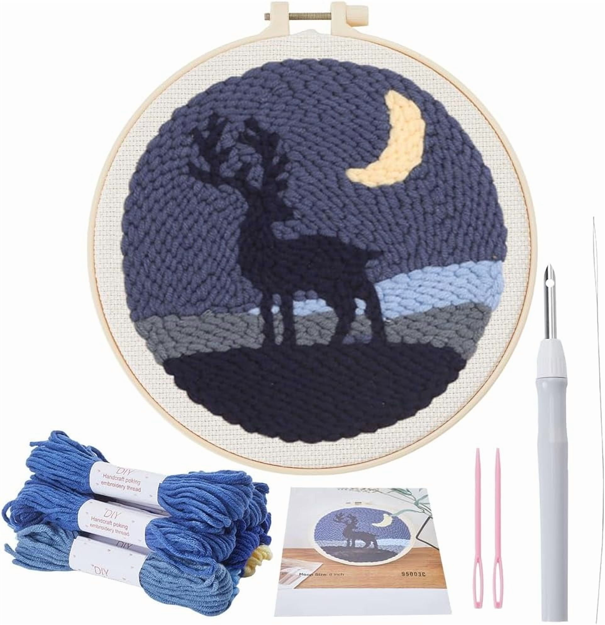 1set Christmas Punch Embroidery Kits with Deer Pattern Needle Punch ...