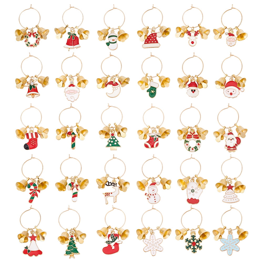 1set Christmas Theme Alloy Enamel Wine Glass Charms with Brass Ring ...