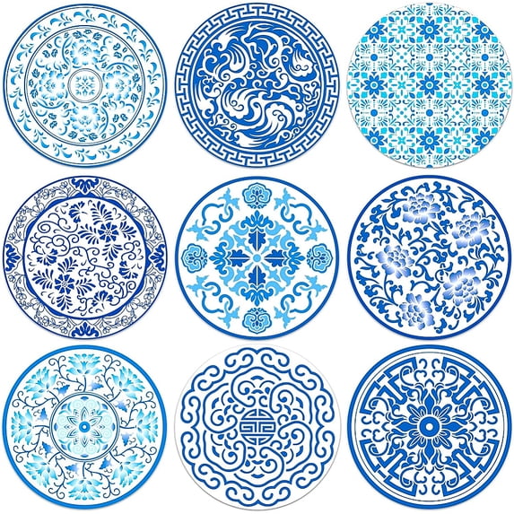 1set Composite Board Cup Mats Set Printed Coasters Flat Round Floral ...
