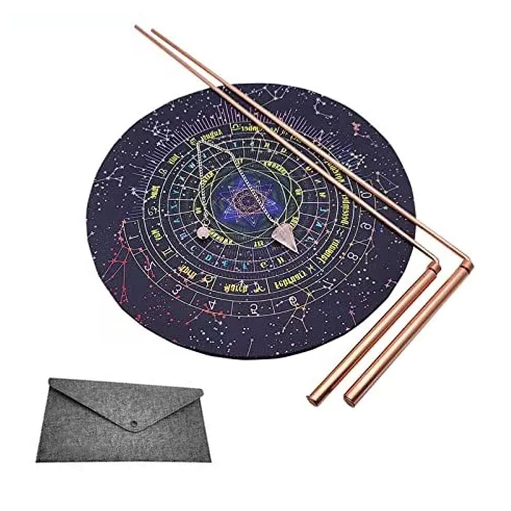 1set Copper Dowsing Rods Dowser Pendulum Fortune Teller Mat Kit Metal ...