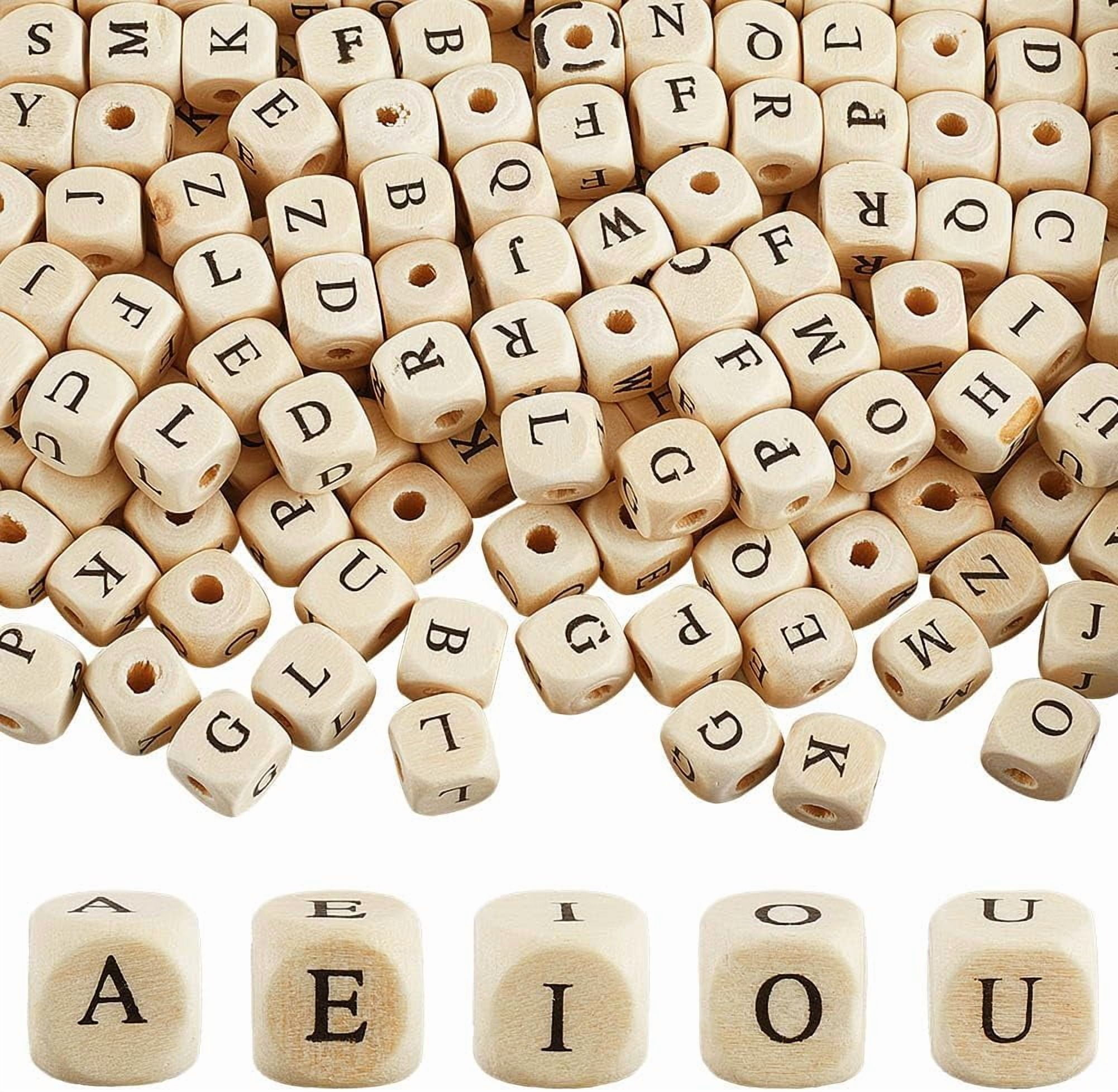 1set Cube with Initial Letter Printed Wood Beaded Bracelets & Necklaces ...