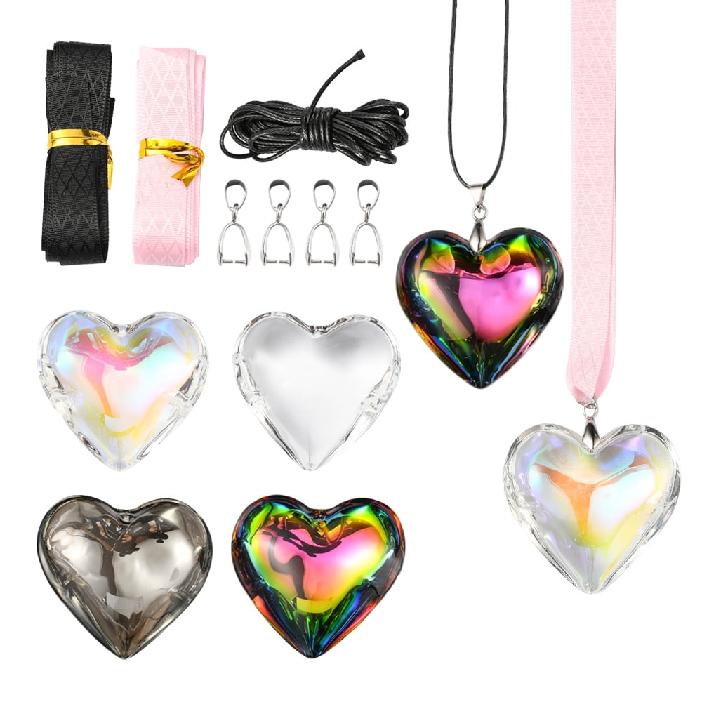 1set DIY Rope Necklace Making Kit Including Glass Heart Pendants Waxed ...