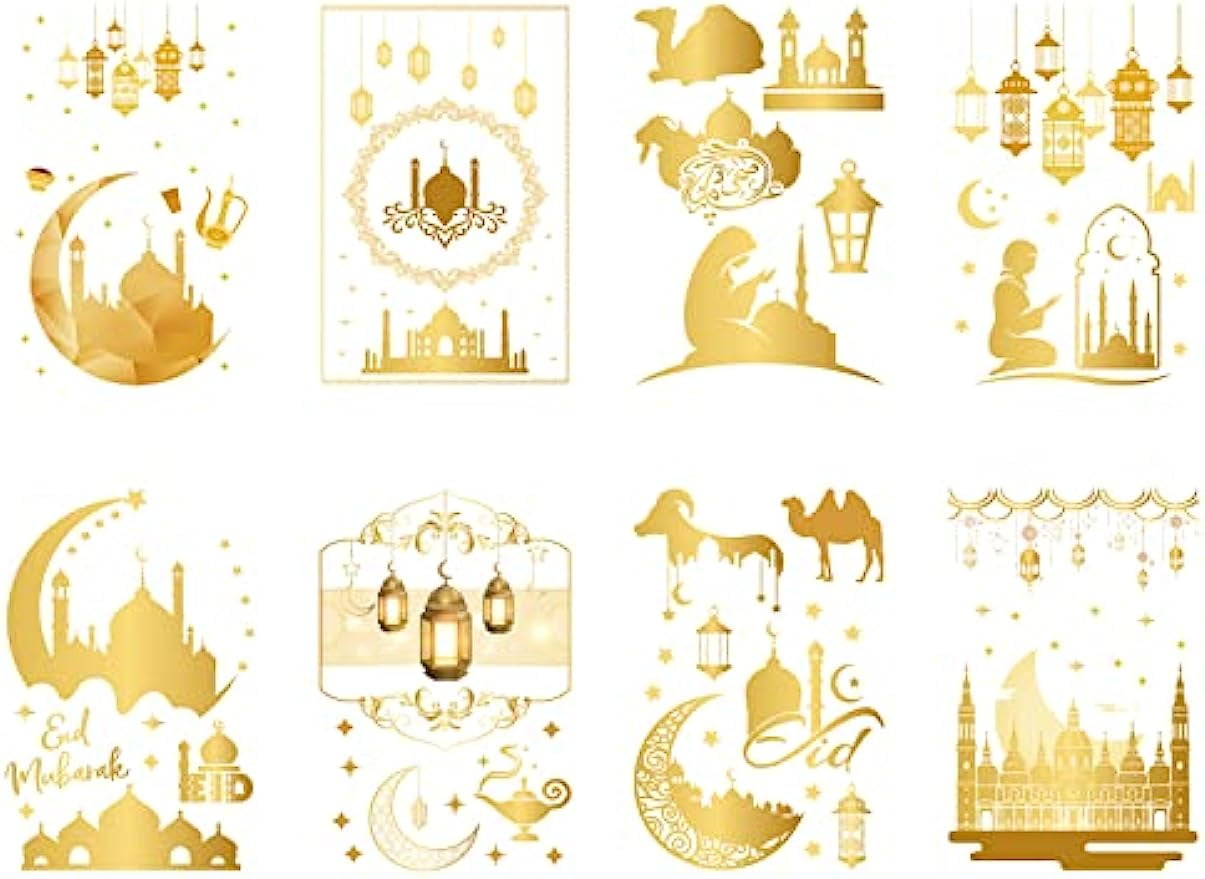 1set Eid al-Fitr Wall Decals Hari Raya Puasa Wall Stickers 8 Sheets ...