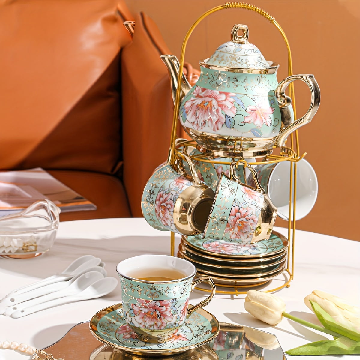1set, European Style Ceramic Tea Set, Inlcude, 6 Cups, 6 Saucers, 6 ...