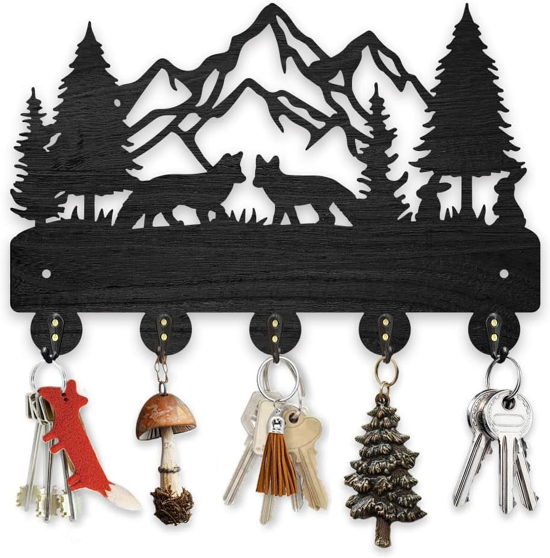 1set Fox Mountain Forest Coat Hooks Wall Mounted Wood Key Holder for ...