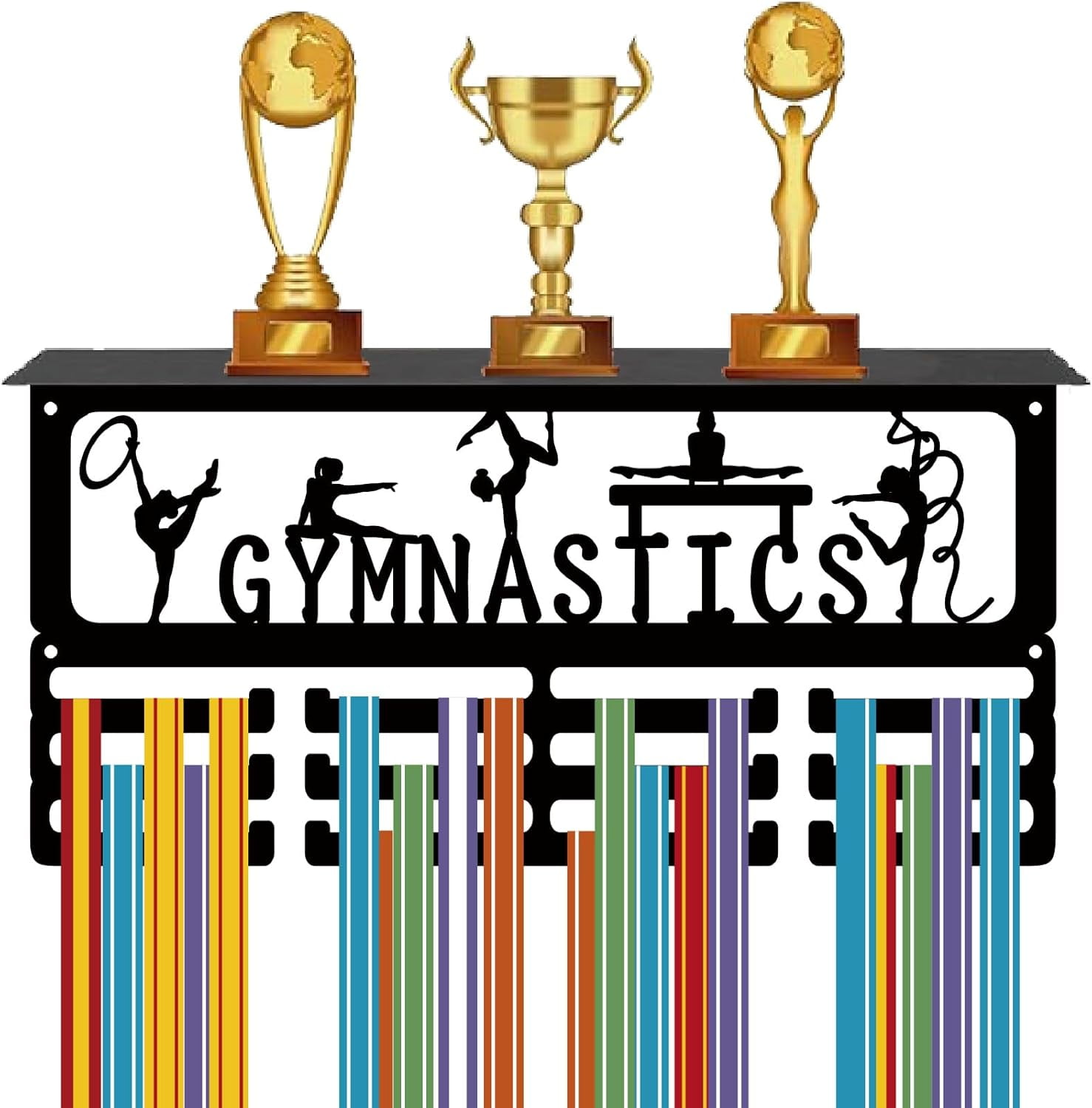 1set Gymnastics Medal Holder Sports Troy Shelf with 12 Hooks Black ...