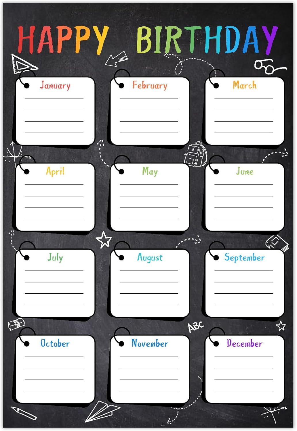1set Happy Birthday Months Poster Birthday Classroom Chart Paper ...