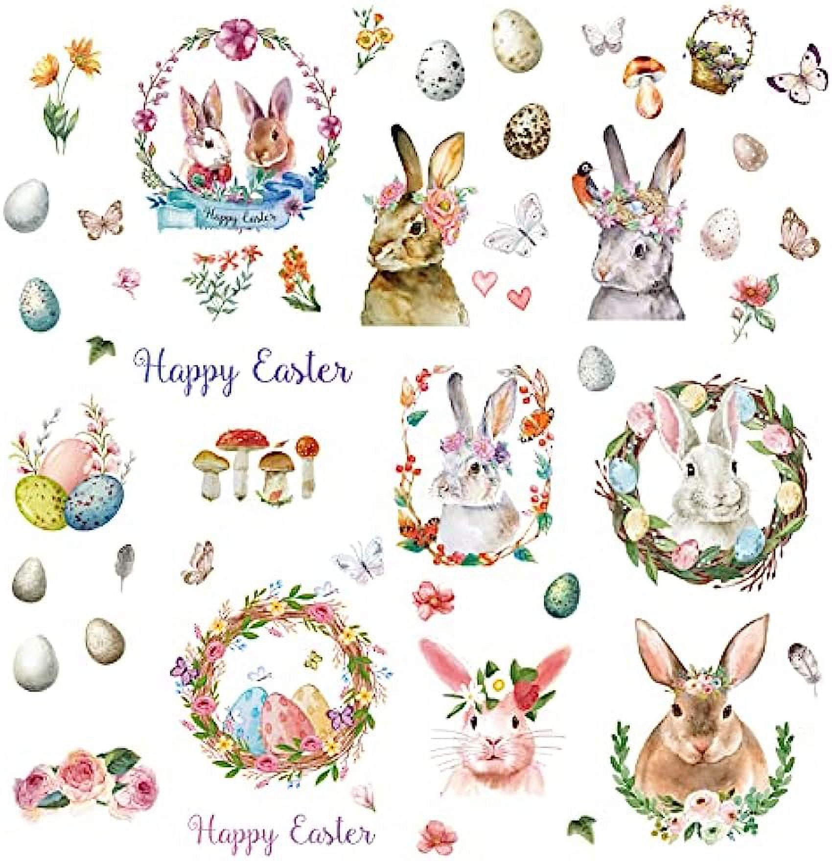 1set Happy Easter Wall Decals Bunny Wall Stickers 8 Sheets Egg Flower ...