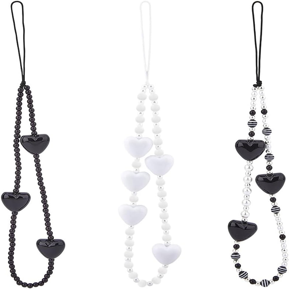 1set Heart Acrylic & Resin Beads Mobile Straps with Polyester Cords ...