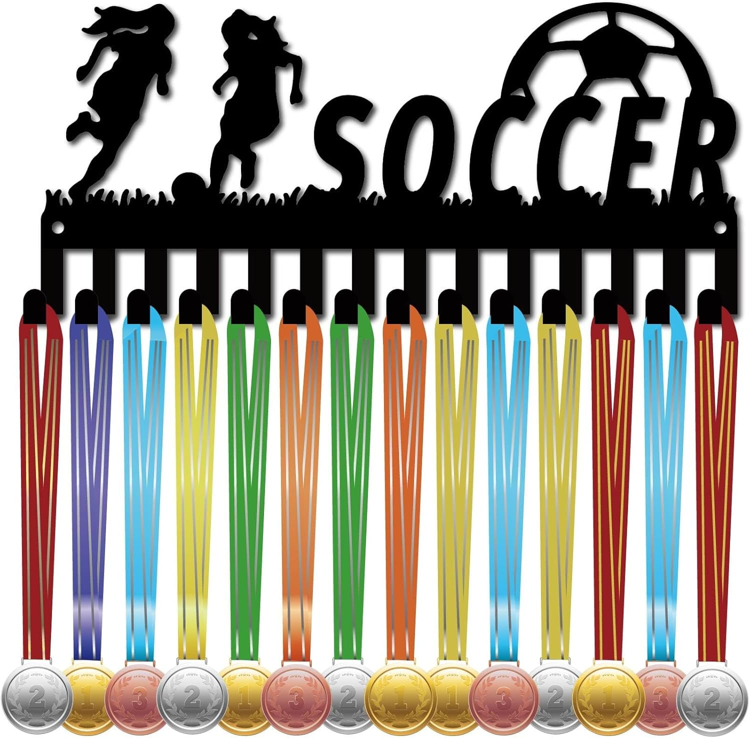 1set Iron Medal Holder Frame 14 Hooks Medals Display Hanger Rack with ...