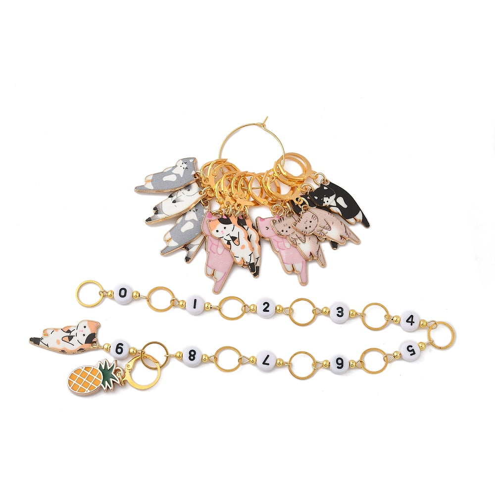 1set Knitting Row Counter Chains & Locking Stitch Markers Kits with Cat ...