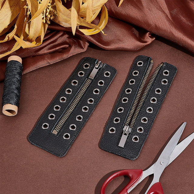 1set Leather Lace-in Boot Zipper Inserts 6.1 x 2.1 Inch 8 Metal Eyelets ...