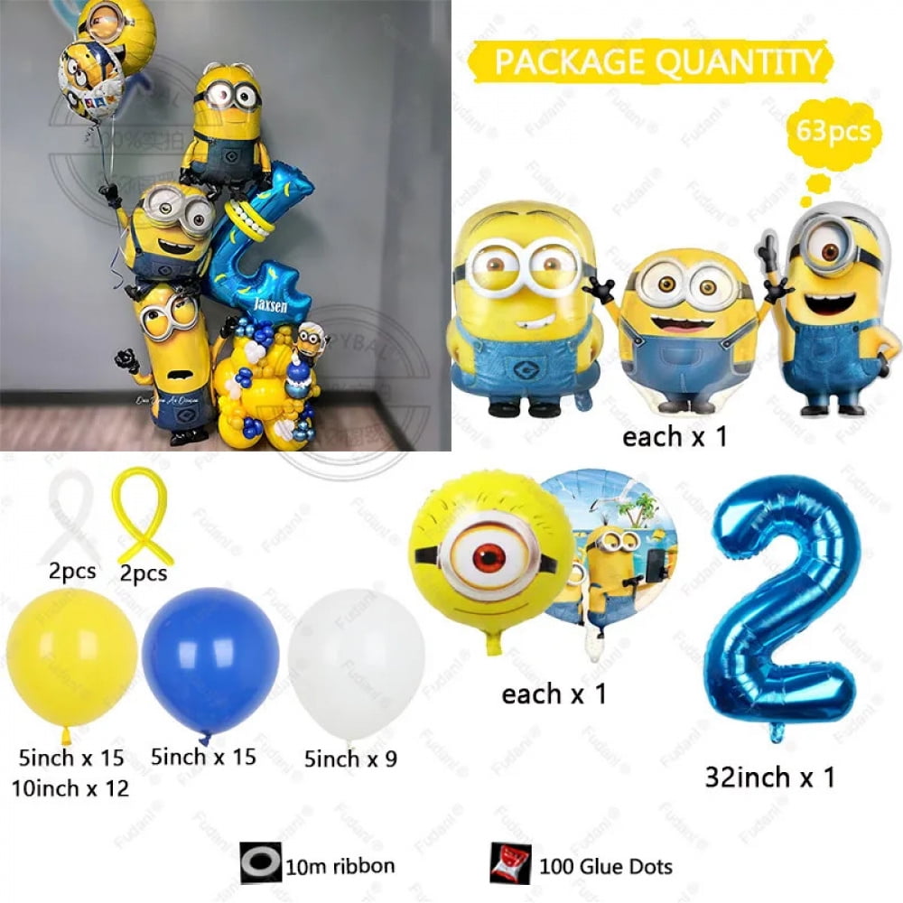 1set Minions Movie Theme Cute Foil Balloons Set Blue Number Helium ...