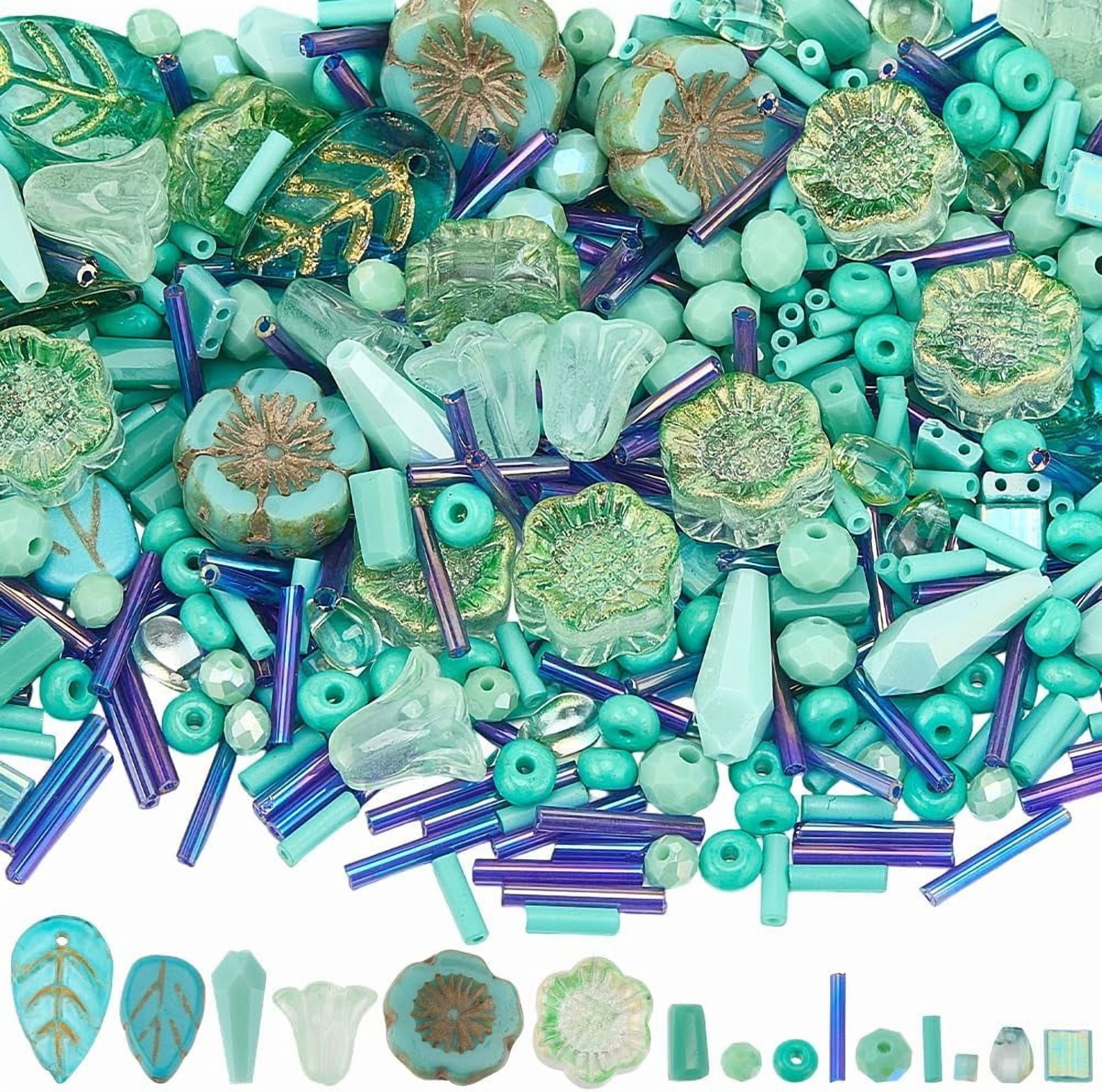 1set Mixed Glass Beads for Jewelry Making Green 4~18x3.5~11.5x2~6.5mm ...
