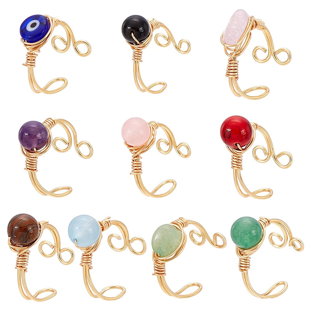 1set Natural Gemstone and Lampwork Finger Rings Light Gold Inner ...