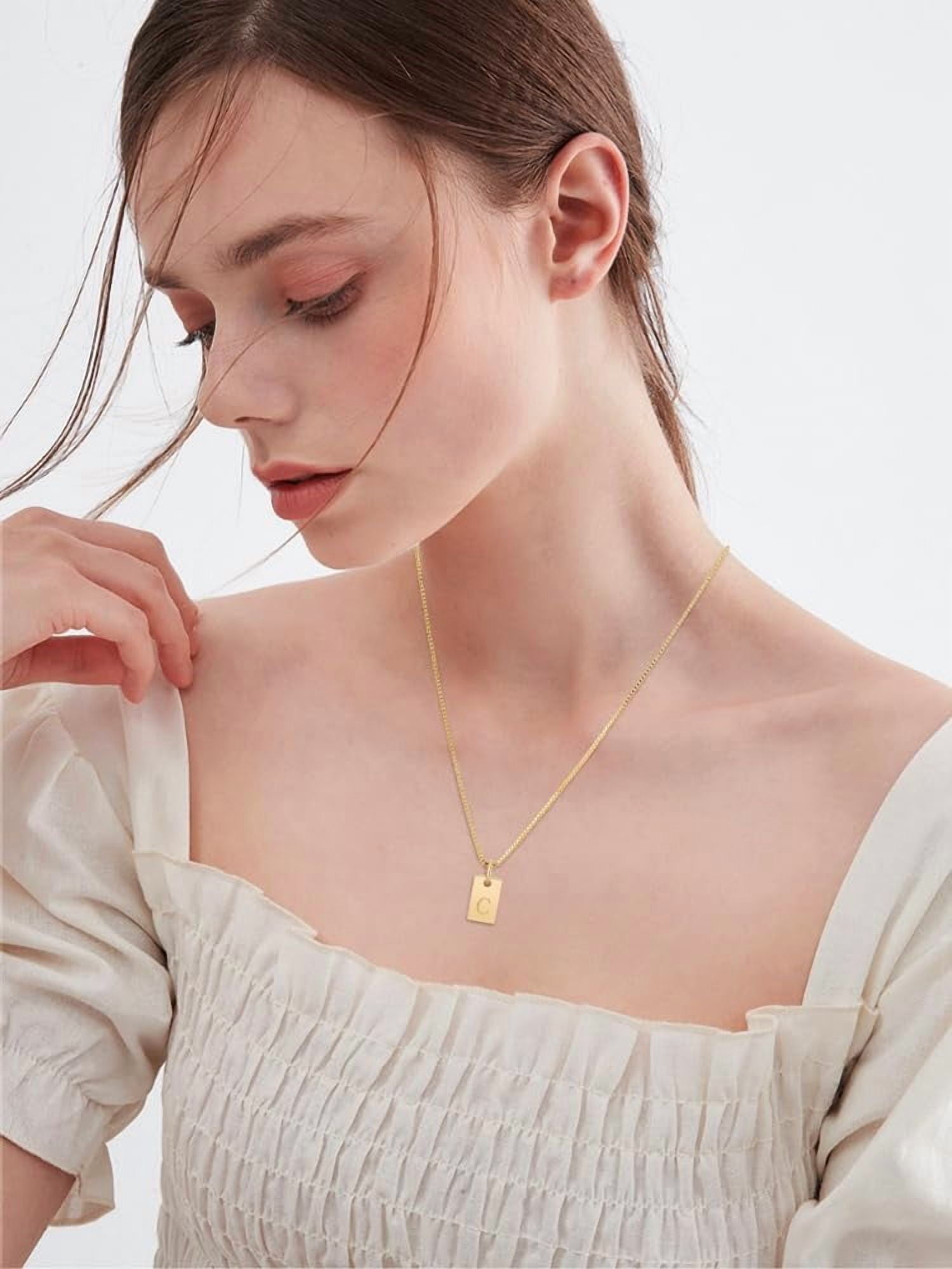 1set Personalized Initial Tag Pendant Necklace Gold Initial Letter ...