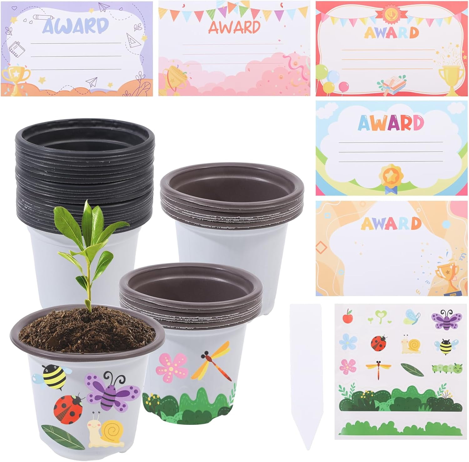 1set Plastic Planters sets with Self-Adhesive Stickers & Award ...