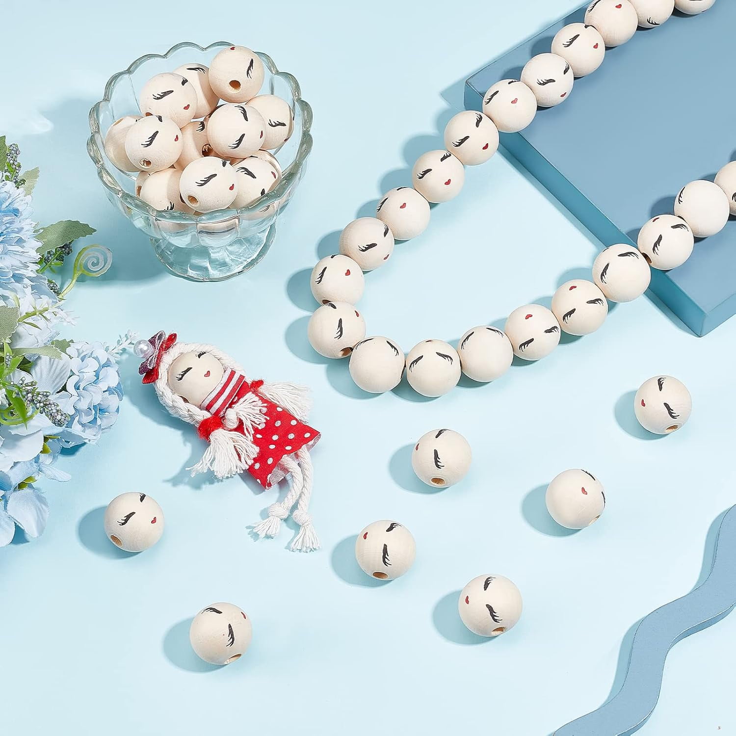 1set Printed Wood European Beads Undyed Large Hole Beads Round with Face PapayaWhip 23~24x22.5mm ...