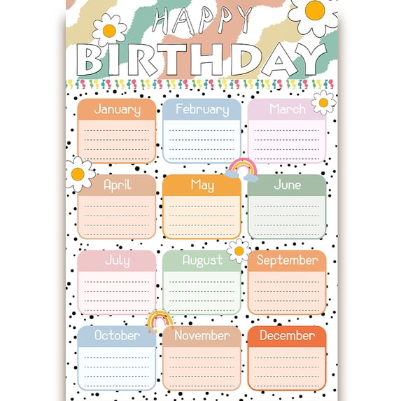 1set Reusable Happy Birthday Chart Posters Birthday Chart Calendar for ...