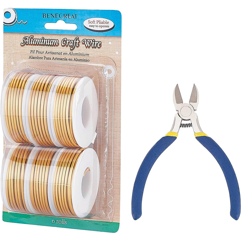 1set Round Aluminum Wire with Iron Side Cutting Pliers golden 12 Gauge ...