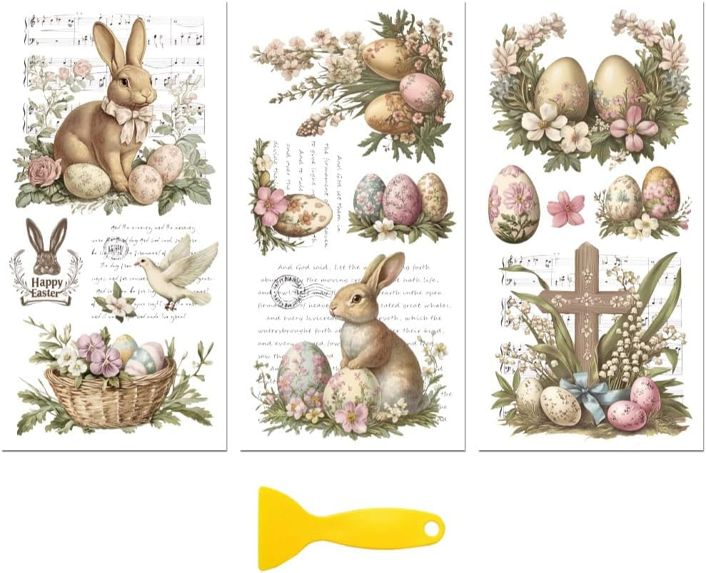 1set Rub on Transfer Decal Sticker for Furniture Craft Decor 6"x12" Vintage Easter 3Pcs ...