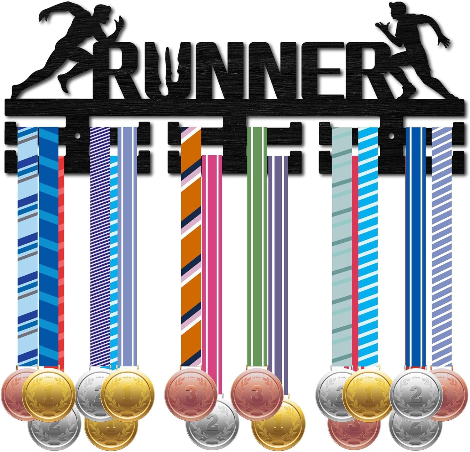 1set Runner Medal Holder Running Medal Hanger Display Wooden Rack Wall ...