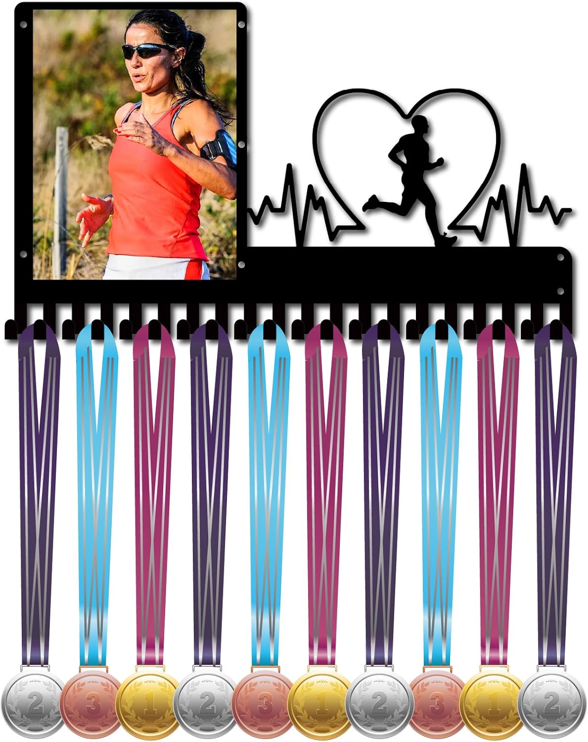 1set Running Medal Hanger Display Heartbeat Run Medal Holder with Photo ...