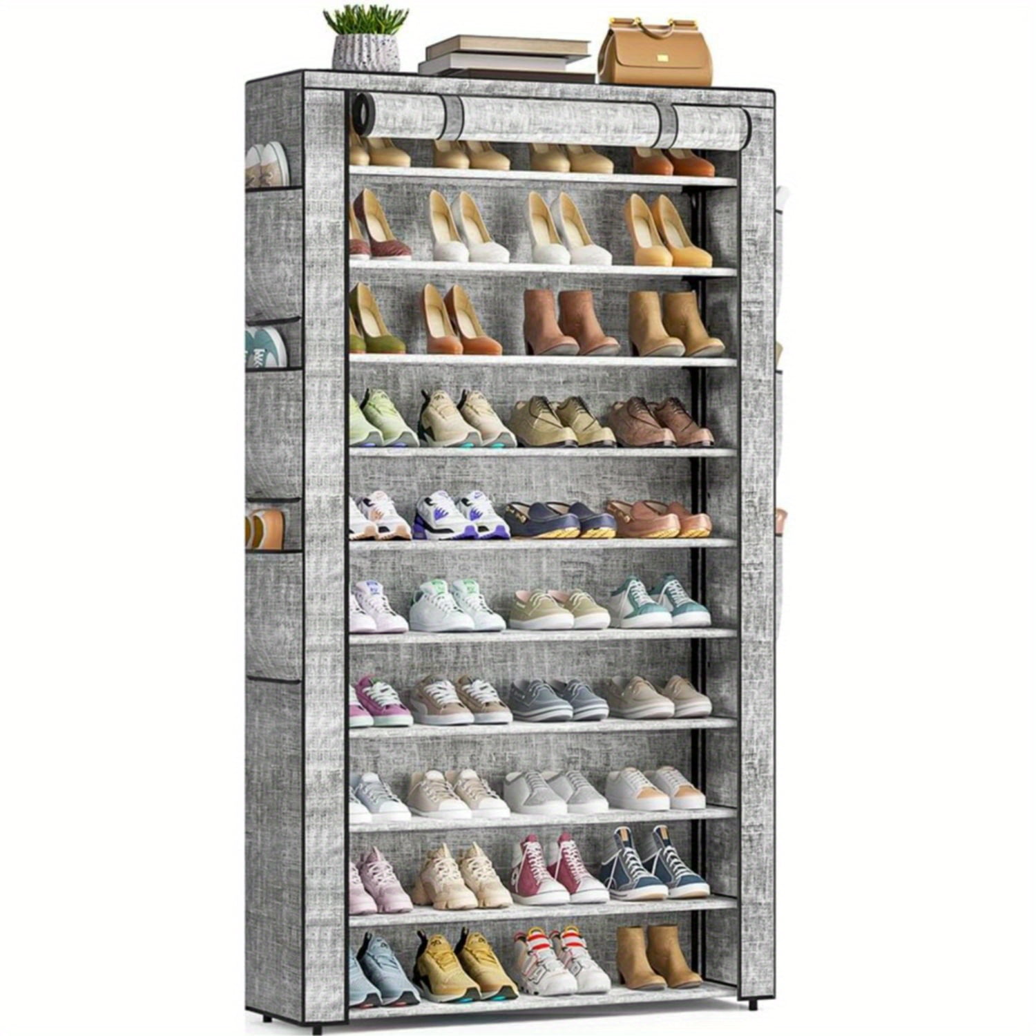 1set Shoe Rack 10-Tier Large Capacity 50-56Pairs Beautiful Tall Shoe ...