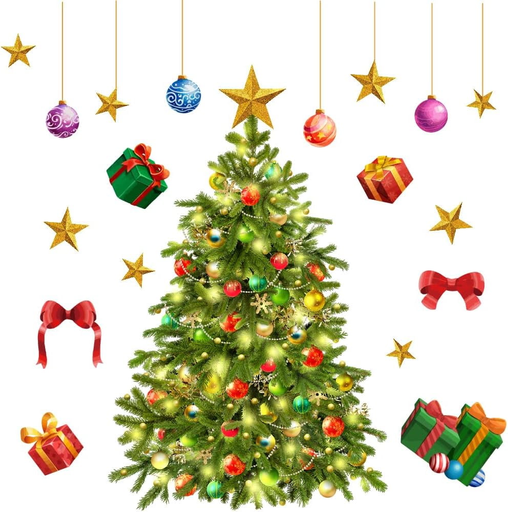 1set Simulation Christmas Tree Wall Decals Star of Bethlehem and Gift ...