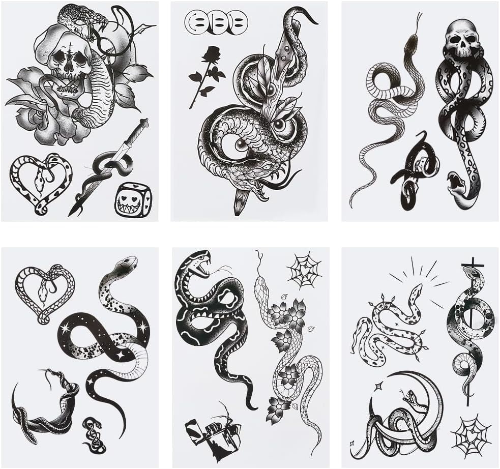 1set Snake Water Proof Removable Temporary Tattoos Stickers Body Art ...