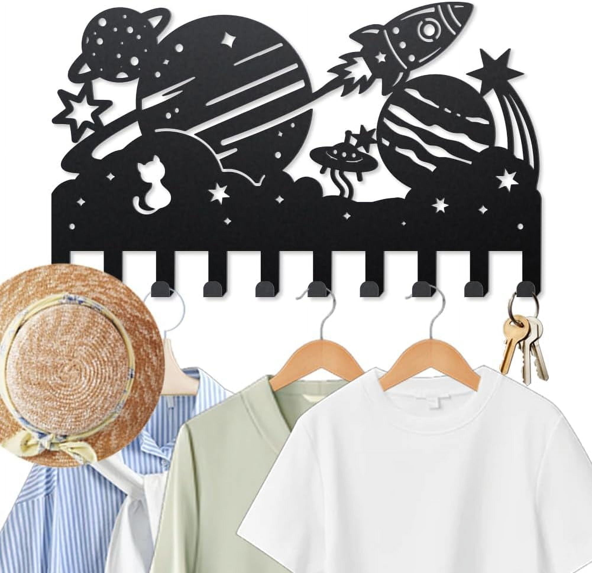 1set Space Planet Coat Rack Wall Mount Metal Rocket Cat Coat Hooks for ...