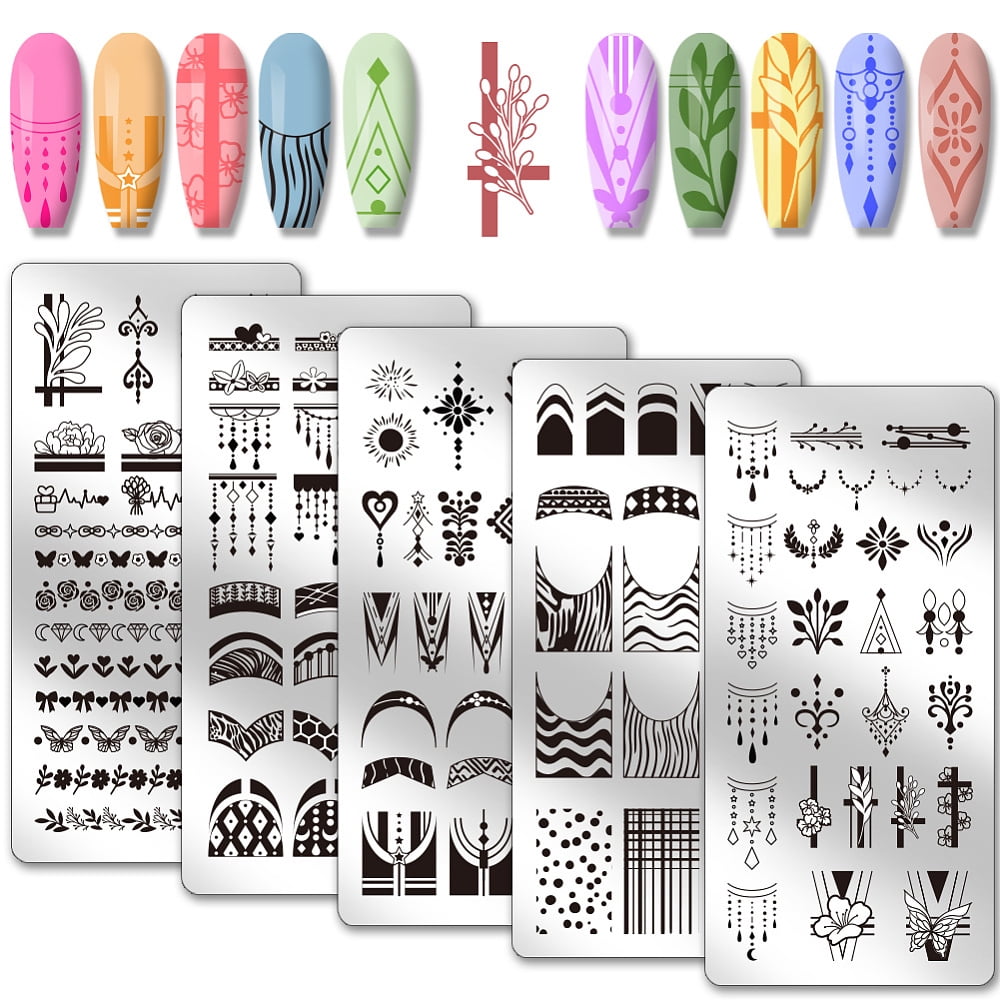 1set Stainless Steel DIY Nail Art Templates Tool Rectangle Mixed Shapes ...