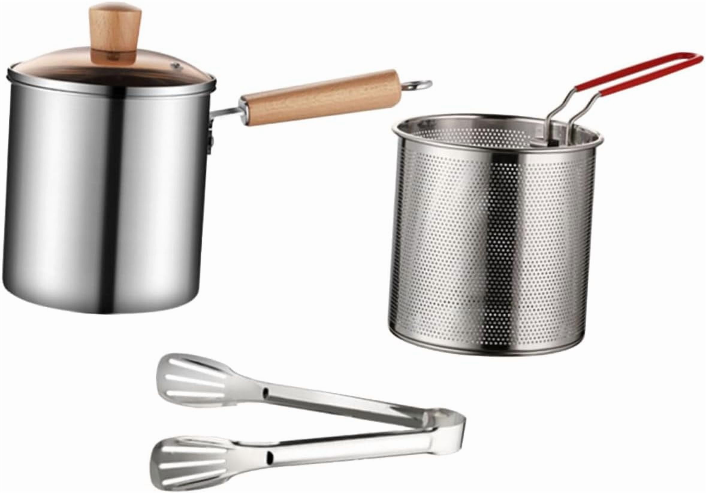 1set Stainless Steel Deep Fryer Pot Fry Basket and Tong Kitchen Frying ...