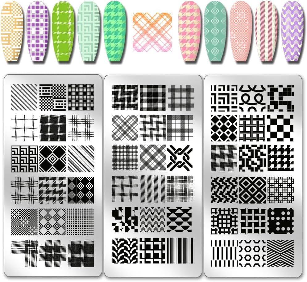 1set Stainless Steel Nail Art Templates Template Tool Rectangle Tartan ...