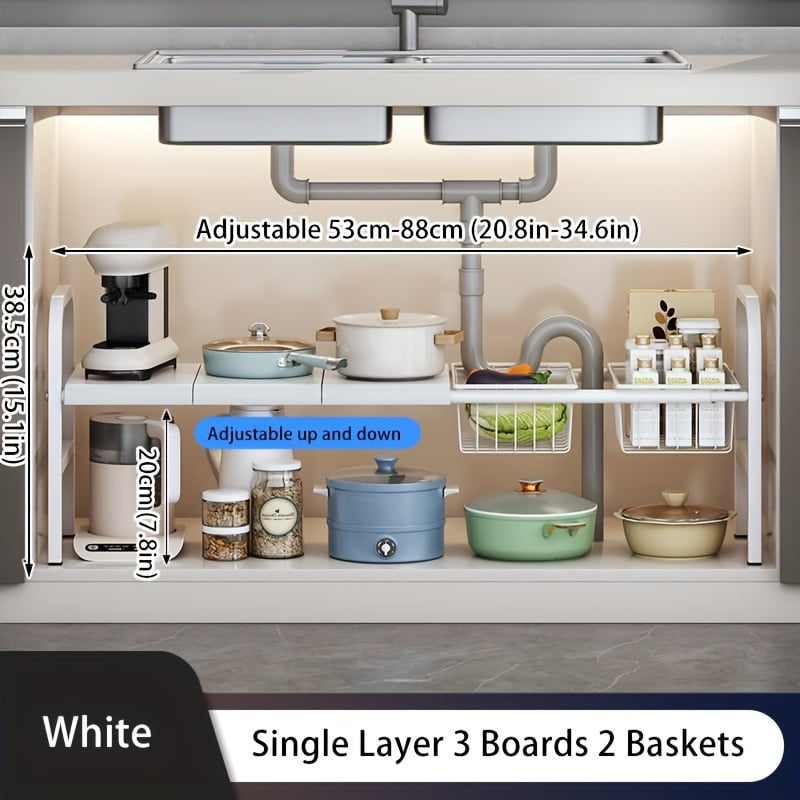 1set Storage Rack, Expandable Cabinet Rack Shelf With Removable Baskets ...