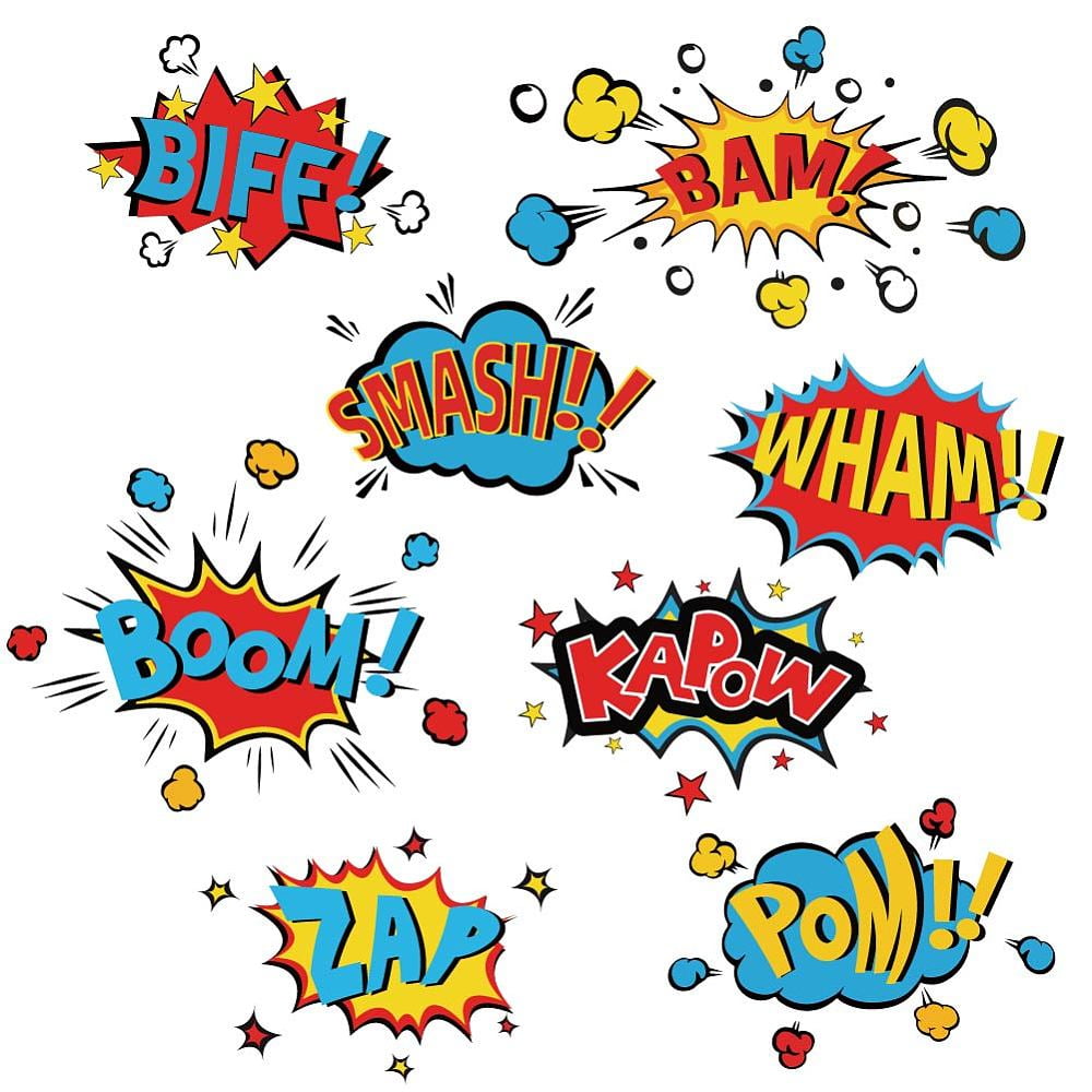 1set Superhero Comic Book Word Wall Stickers Biff Kapow Boom Smash Wham Text Decal Wall Art for ...