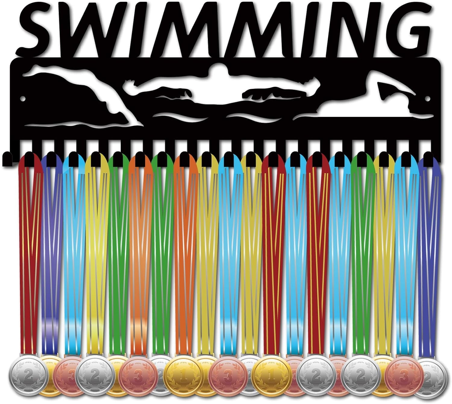 1set Swimming Medal Holder Hanger Medals Display Rack Black Metal Iron ...