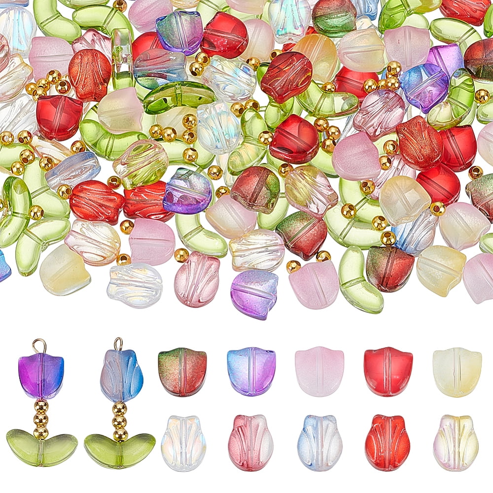 1set Tulip Flower Lampwork Glass Pendants Making Kits Mixed color ...