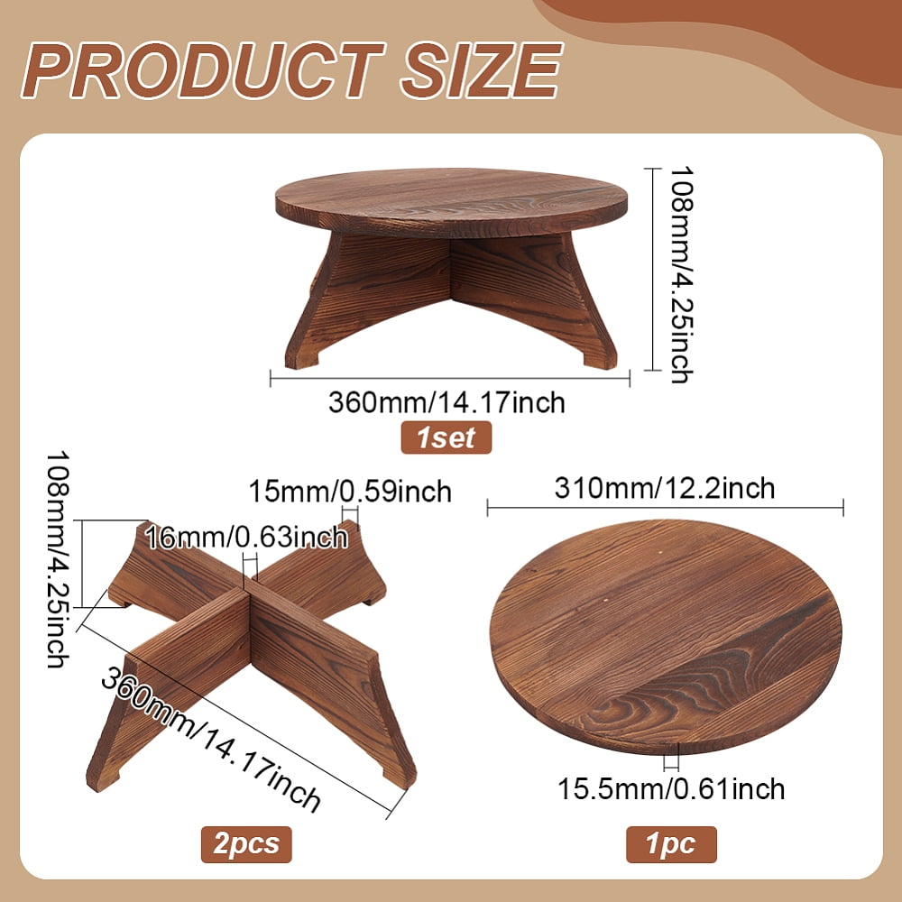 1set Wood Cake Stand Flat Round Wooden Display Pedestals Coconut Brown ...